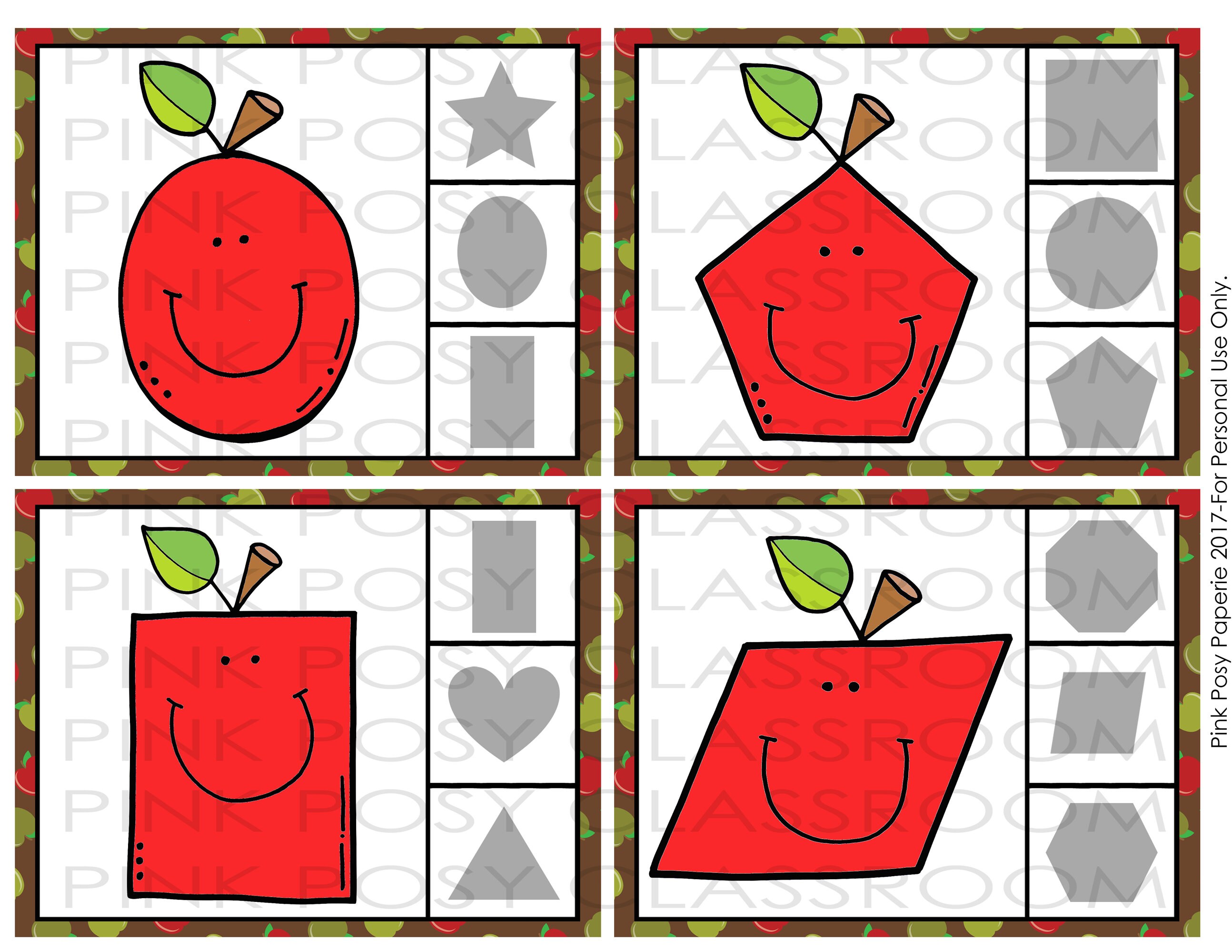 2D Shapes Flashcards Apple Theme, Geometric Shape Task Cards, Apple ...