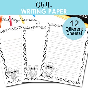 Owl Writing Paper, Owl Stationery, Owl Printable Paper, Owl Lined Paper ...