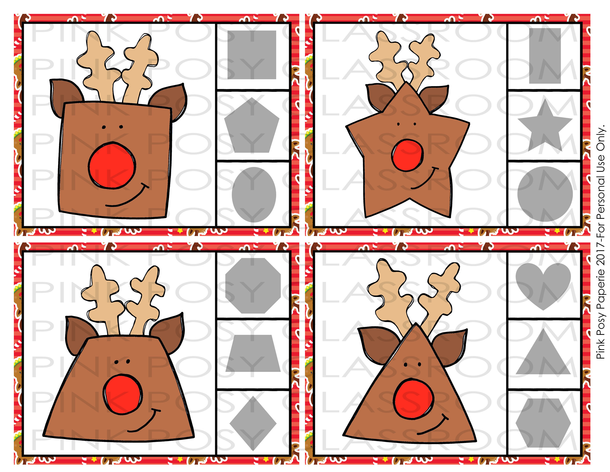 2D Shapes Flashcards Christmas, Reindeer Shapes Clip Cards, Shapes ...