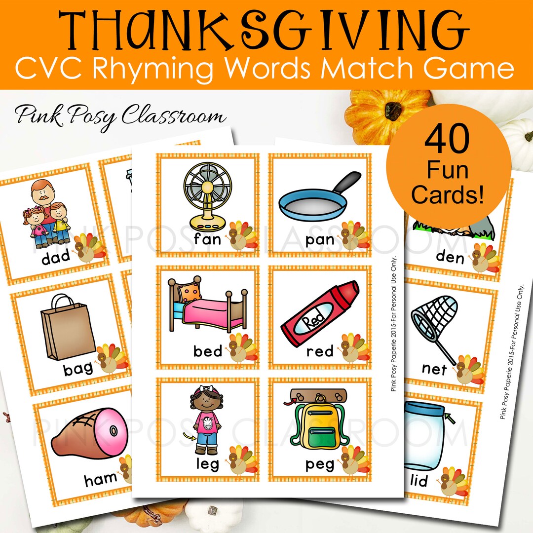 Memory Games, Thanksgiving Games, Rhyming Game, Rhyming Cards, Memory ...