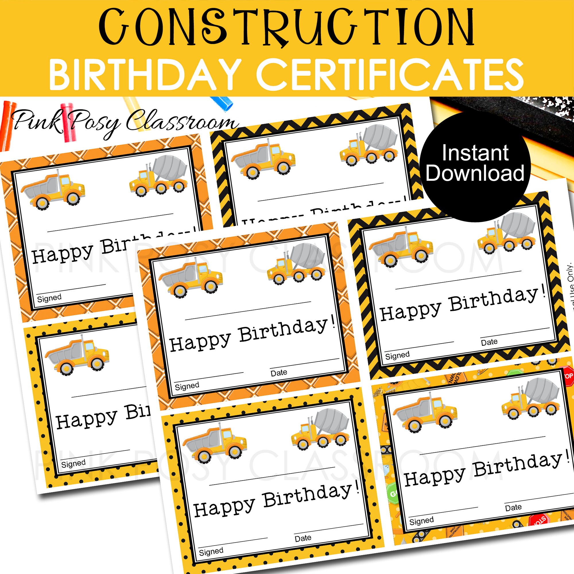 Happy Birthday Certificate, Construction Birthday Certificate ...