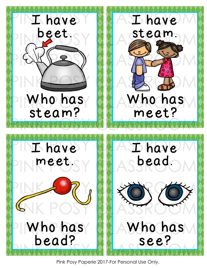 Long E Vowel Teams, I Have Who Has Card Game, Ee and Ea Words, Long ...