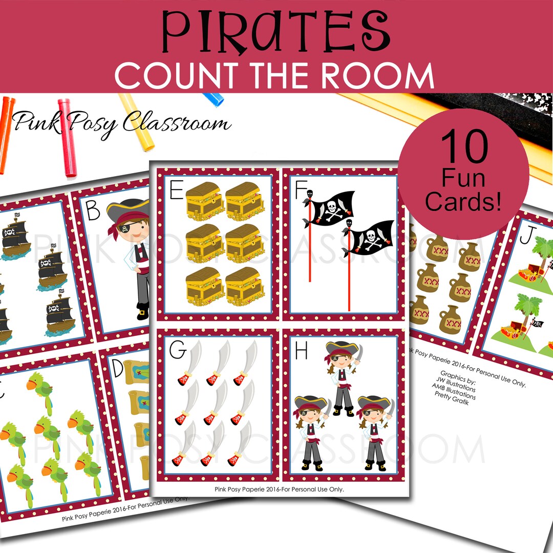 Pirate Flash Cards, Pirate Count the Room, Learn to Count, Number ...