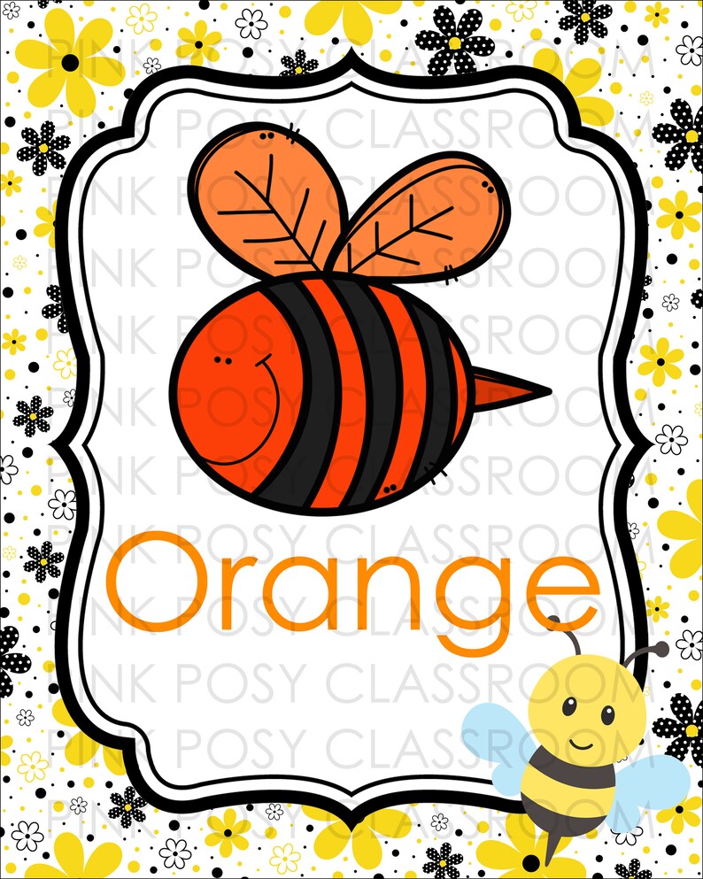 Bee Color Posters, Classroom Decor, Colors Recognition, Printable Color ...
