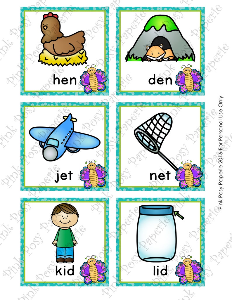 CVC Word Cards, Matching Cards, Short Vowel Sounds, Word Families ...
