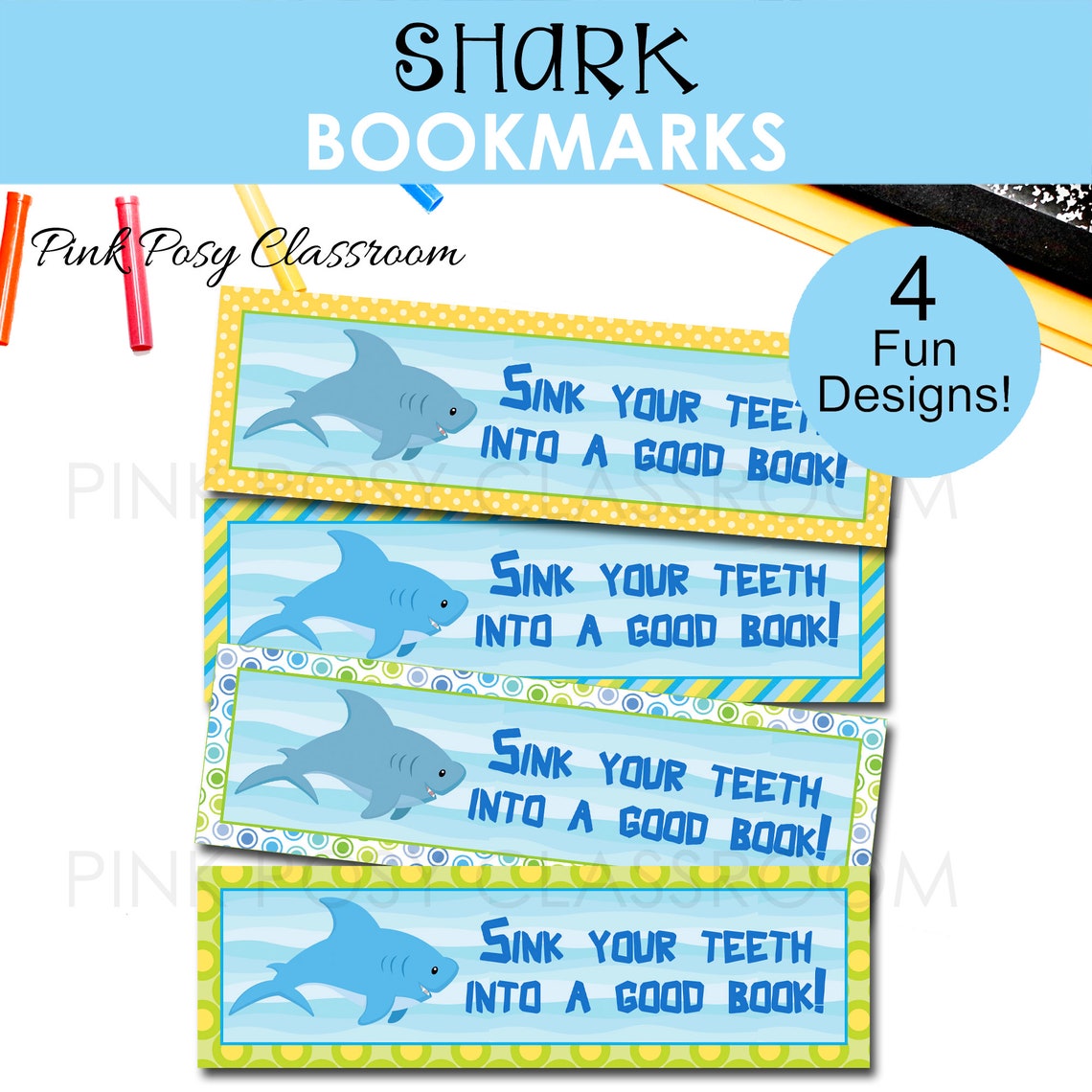 Shark Bookmarks, Printable Bookmarks for Kids, Printable Bookmark Set ...