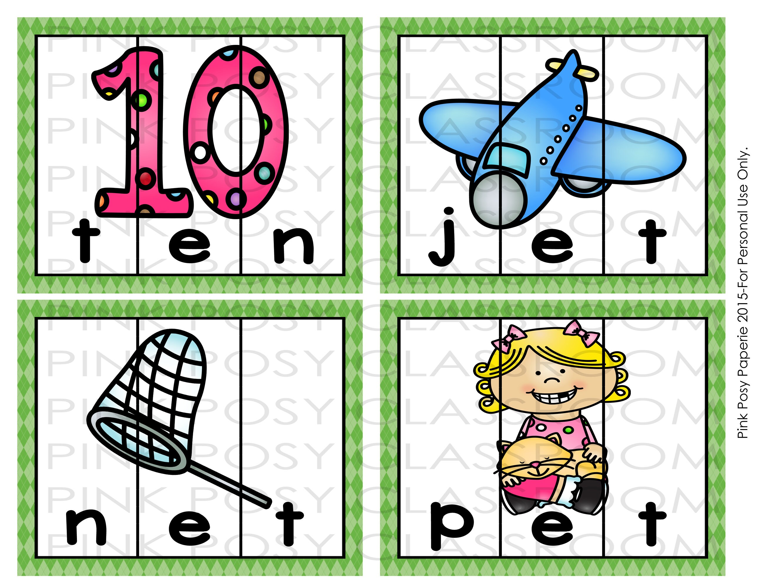 CVC Puzzles, Short E, Short Vowel Sounds, Word Families, Phonics ...