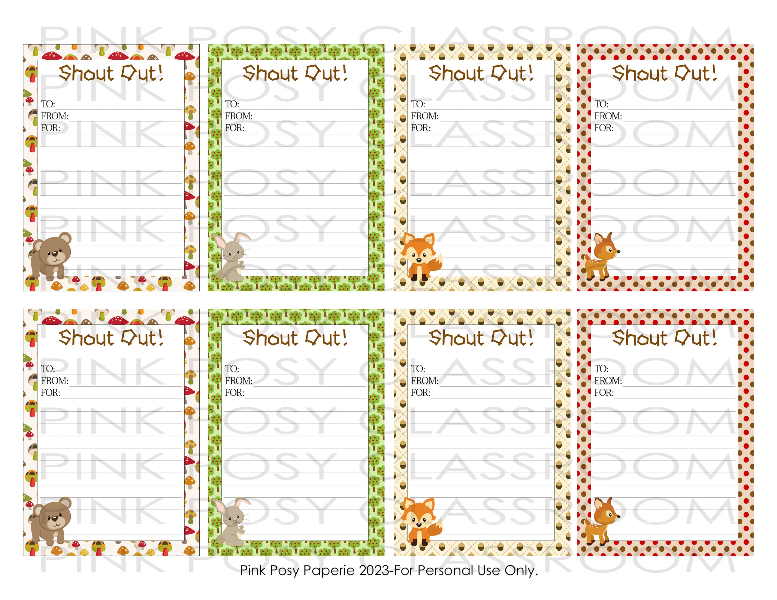 Shout Out Cards, Notes From Teacher, Student Rewards, Woodland ...