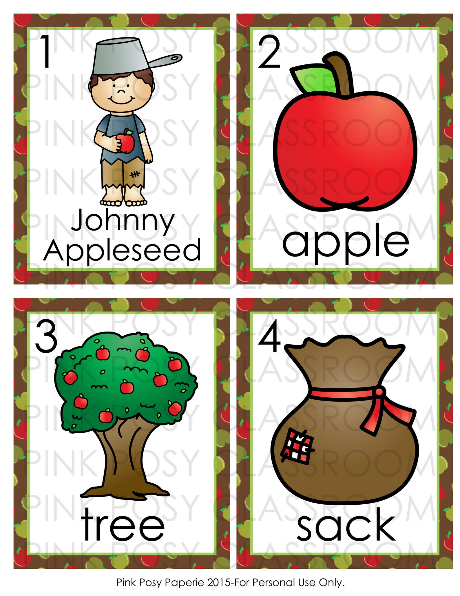 Johnny Appleseed Vocabulary Cards, Johnny Appleseed Printable, Autumn ...