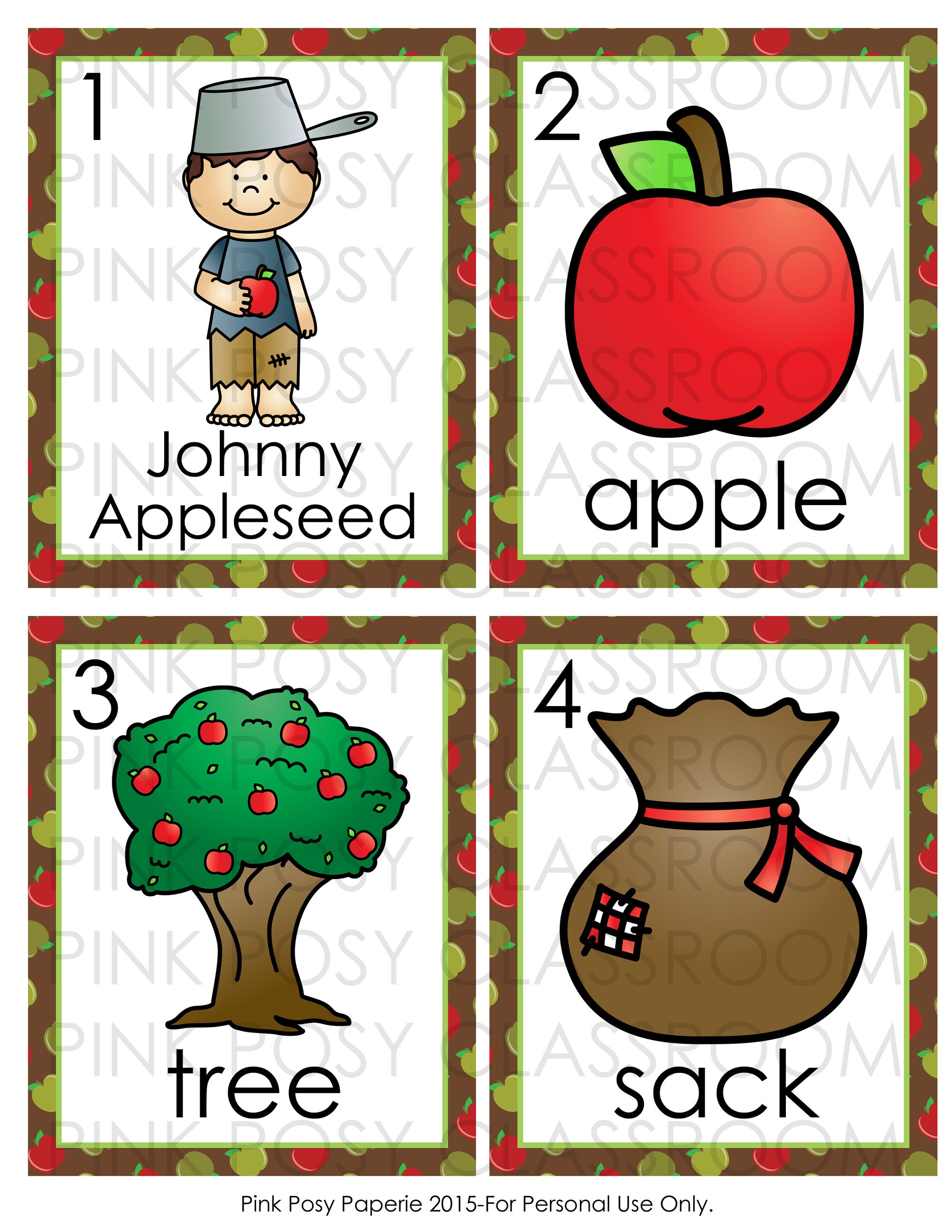 Johnny Appleseed Vocabulary Cards, Johnny Appleseed Printable, Autumn ...