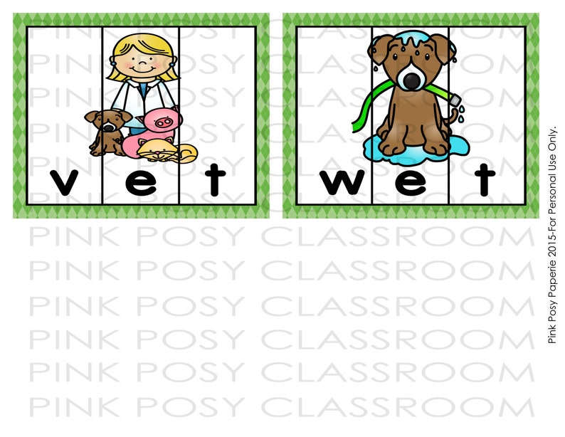 CVC Puzzles, Short E, Short Vowel Sounds, Word Families, Phonics ...
