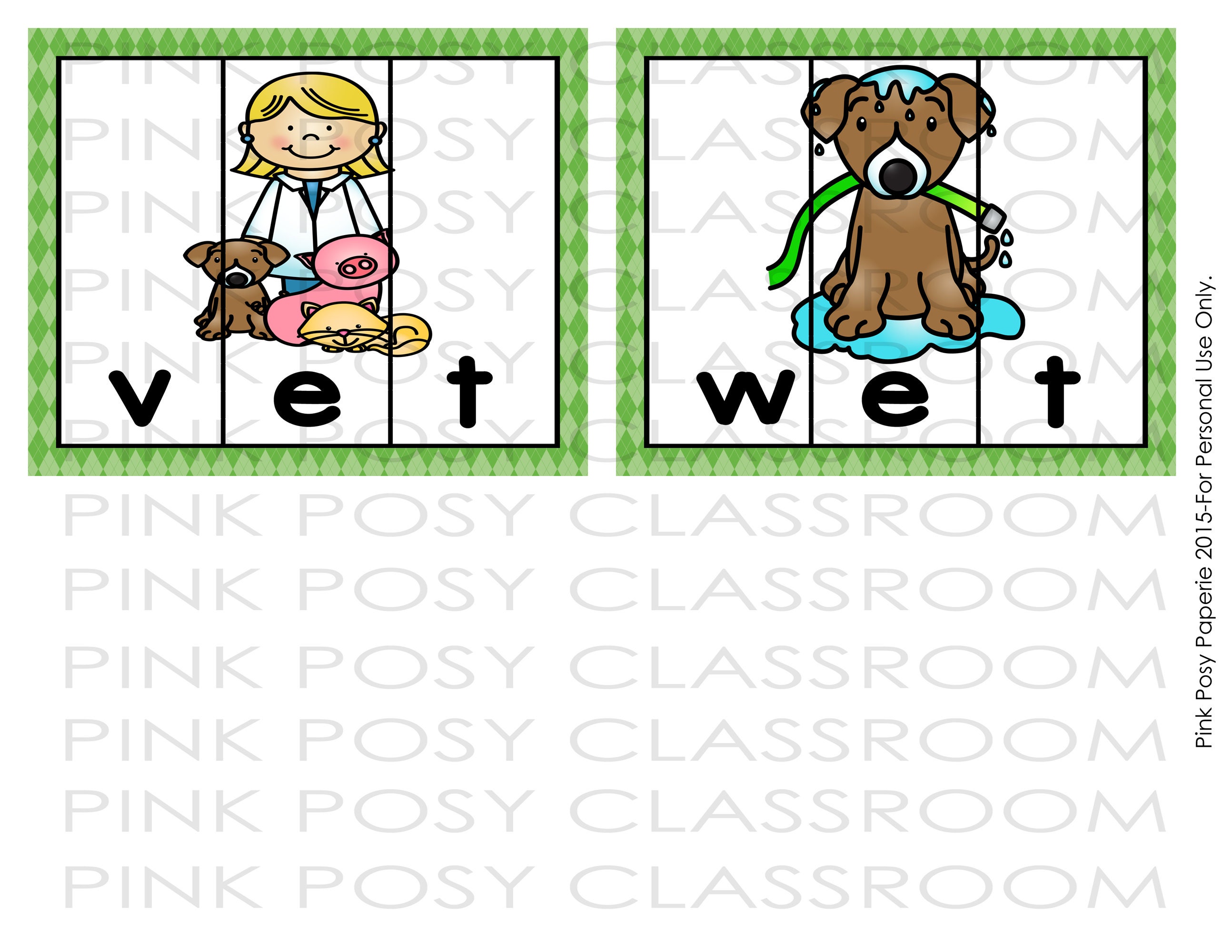 CVC Puzzles, Short E, Short Vowel Sounds, Word Families, Phonics ...