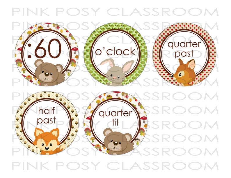 Woodland Clock Number Labels, Classroom Decor, Telling Time, School ...