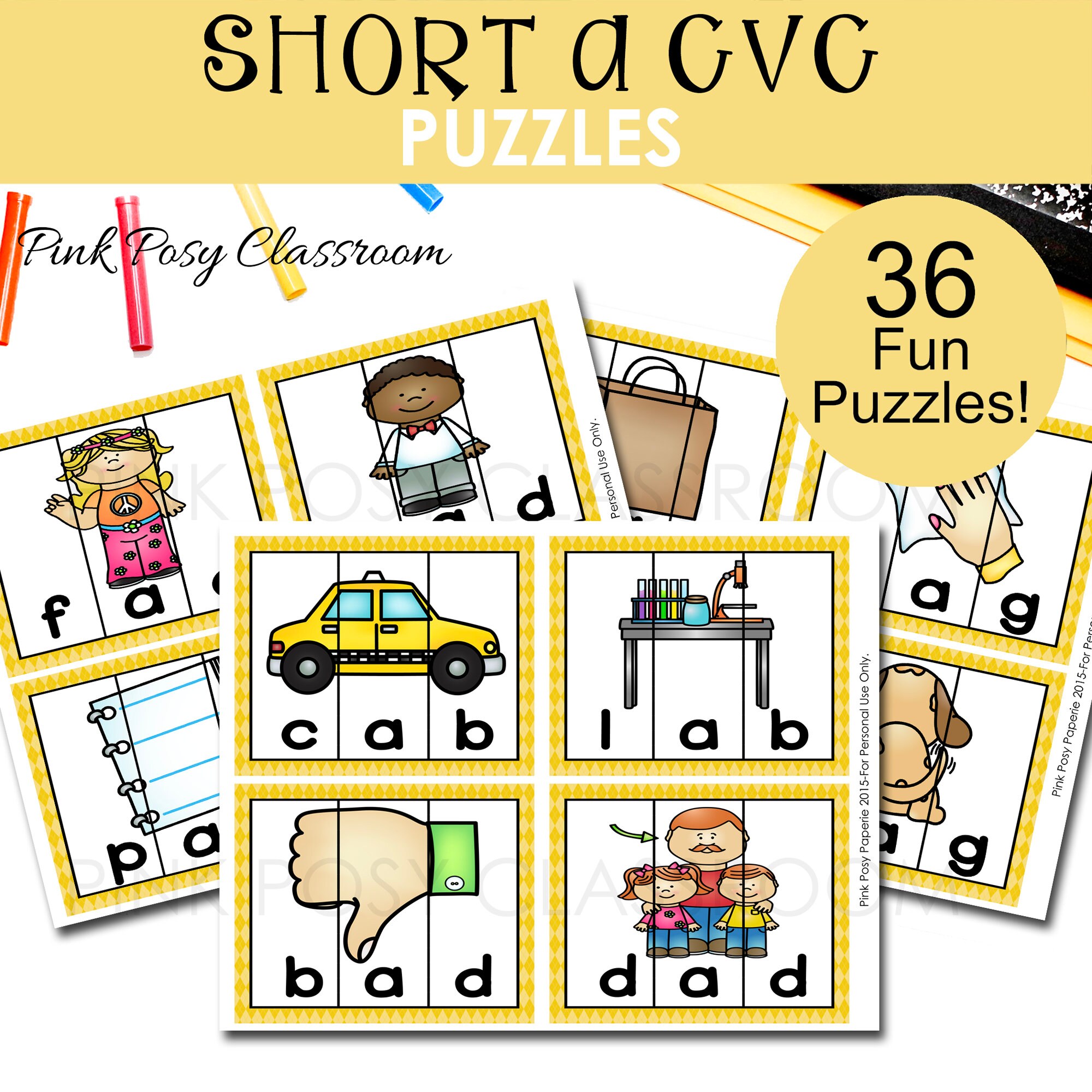 CVC Puzzles Short A Short Vowel Sounds Word Families - Etsy