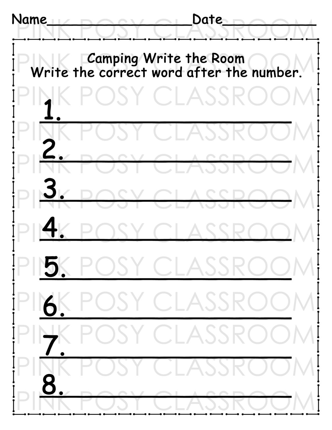Camping Vocabulary Cards, Camping Printable, Literacy Center, Writing ...