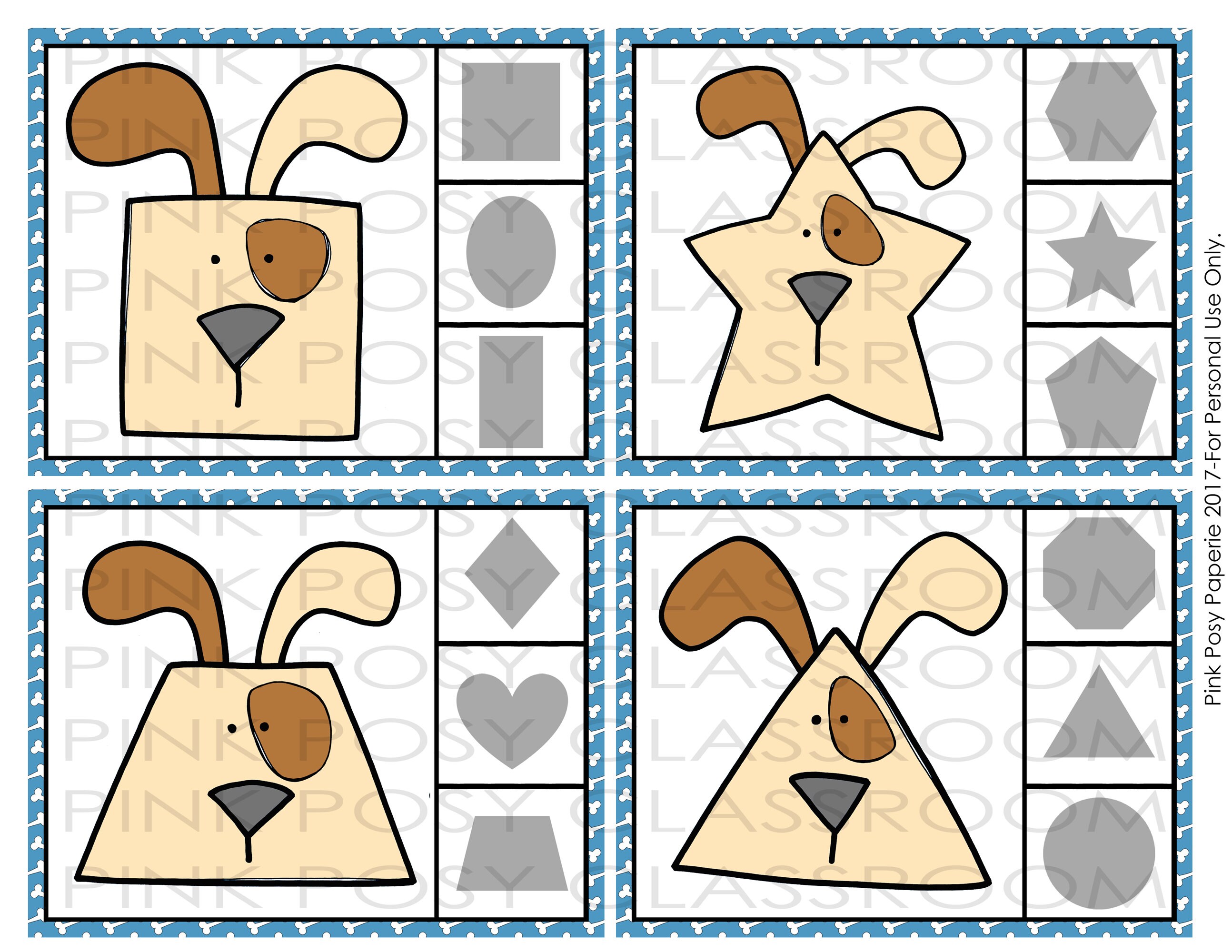 2D Shapes Flashcards Dog Theme Geometric Shape Task Cards - Etsy