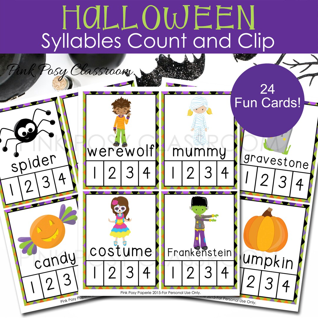 Halloween Flash Cards, Count and Clip Cards, Literacy Cards, Counting ...