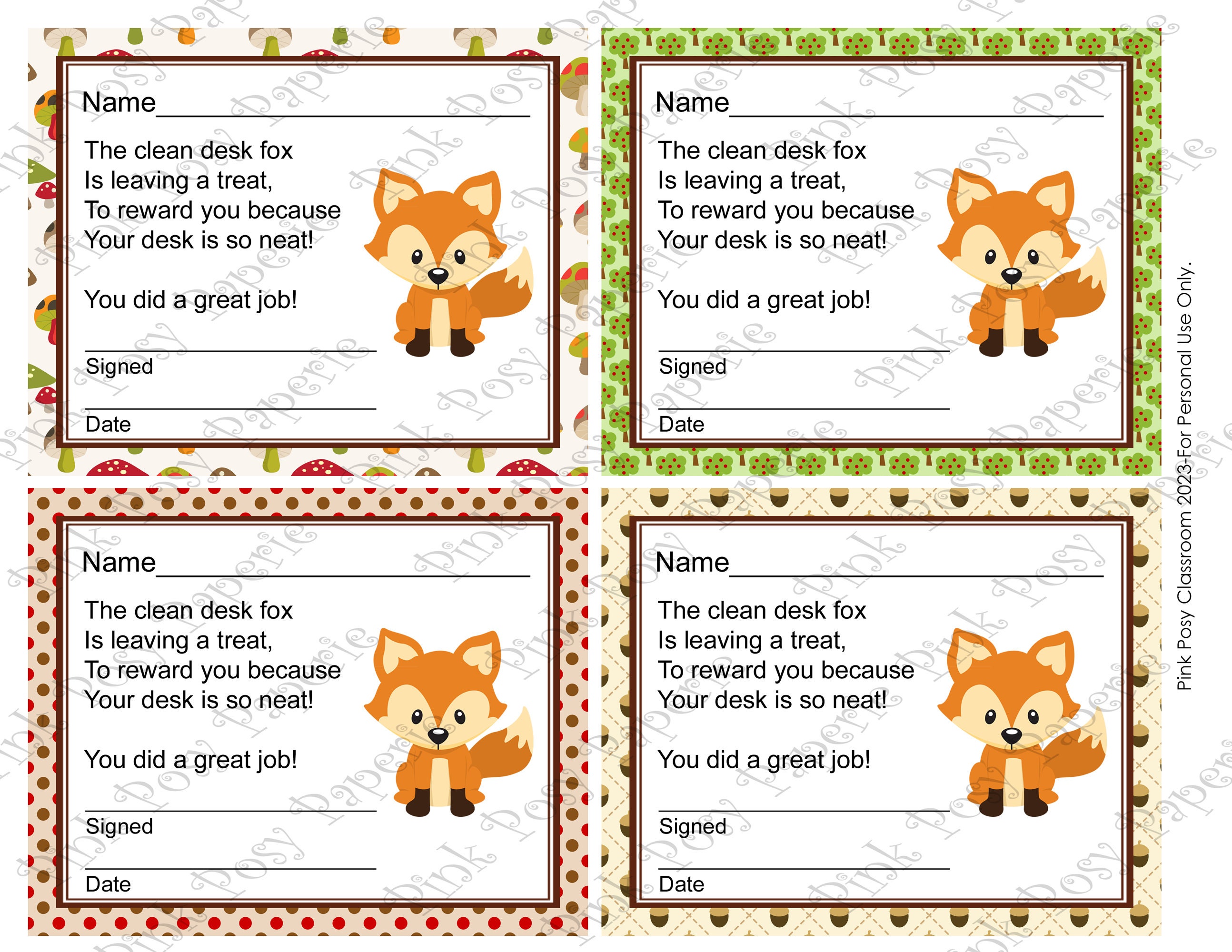 Fox Clean Desk Awards, Classroom Managment, Behavior Management ...