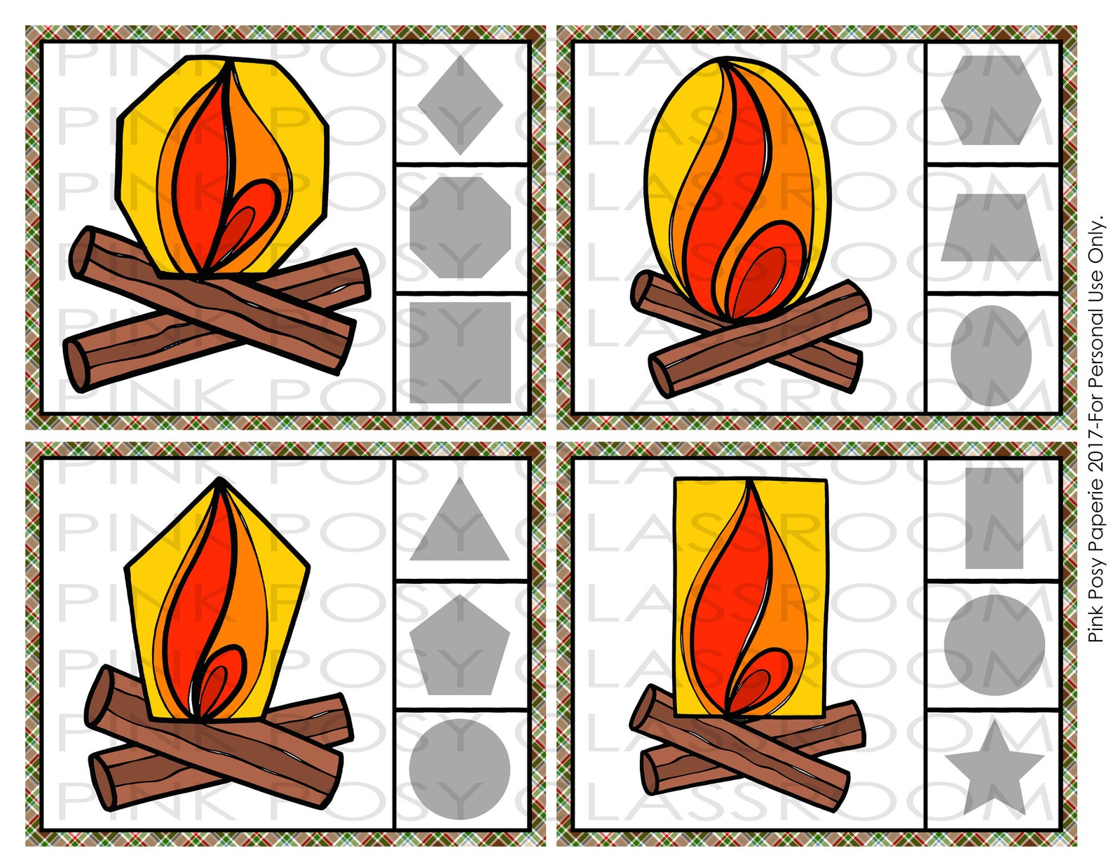 2D Shapes Flashcards Campfire Theme, Geometric Shape Task Cards, Shapes ...