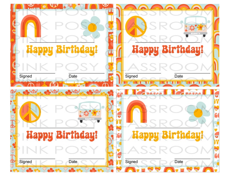 Happy Birthday Certificate, Groovy Birthday Certificate, Retro 70s ...