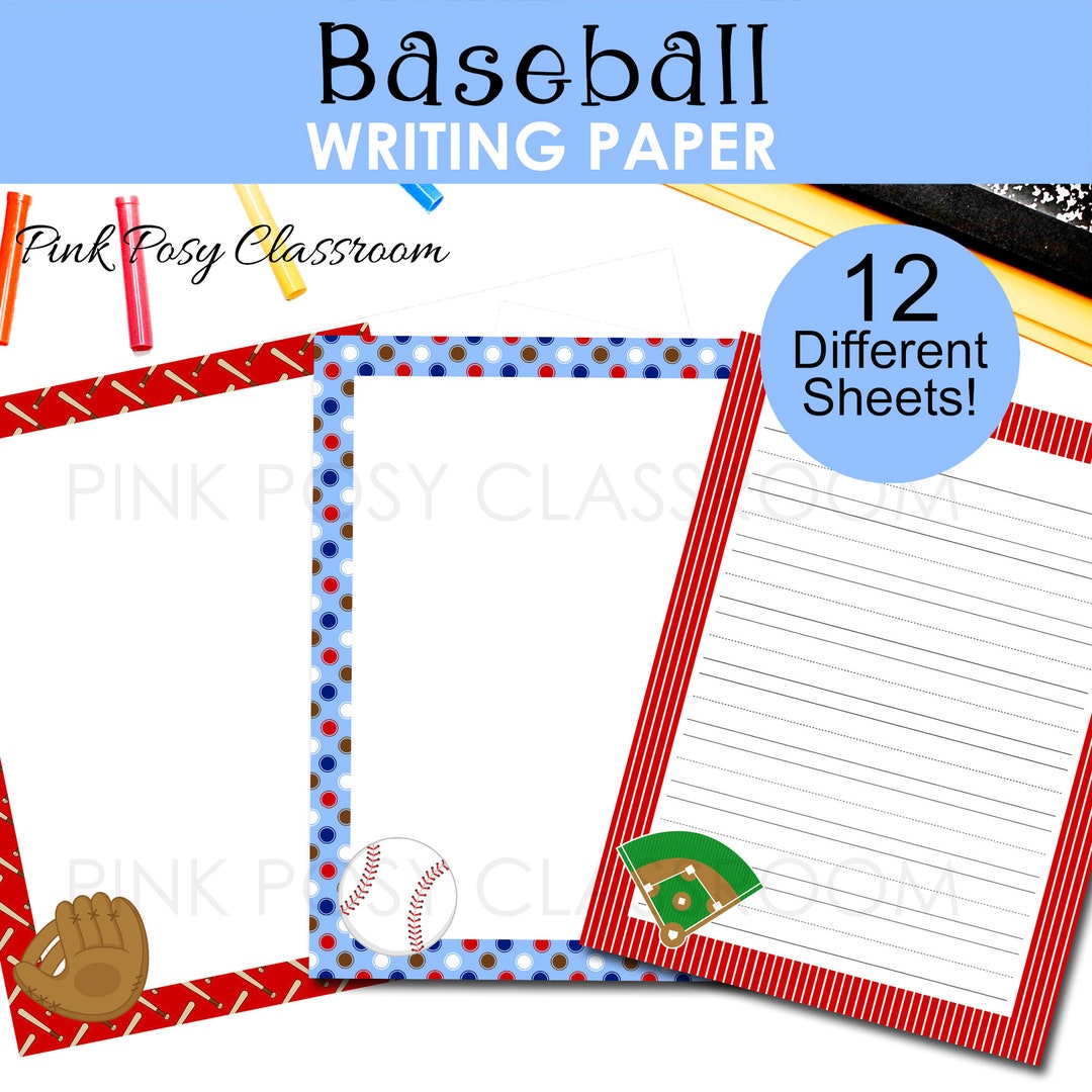 Baseball Writing Paper, Baseball Printable Paper, Lined Paper, Unlined ...