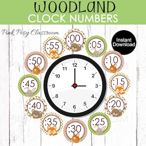 Woodland Clock Number Labels, Classroom Decor, Telling Time, School ...