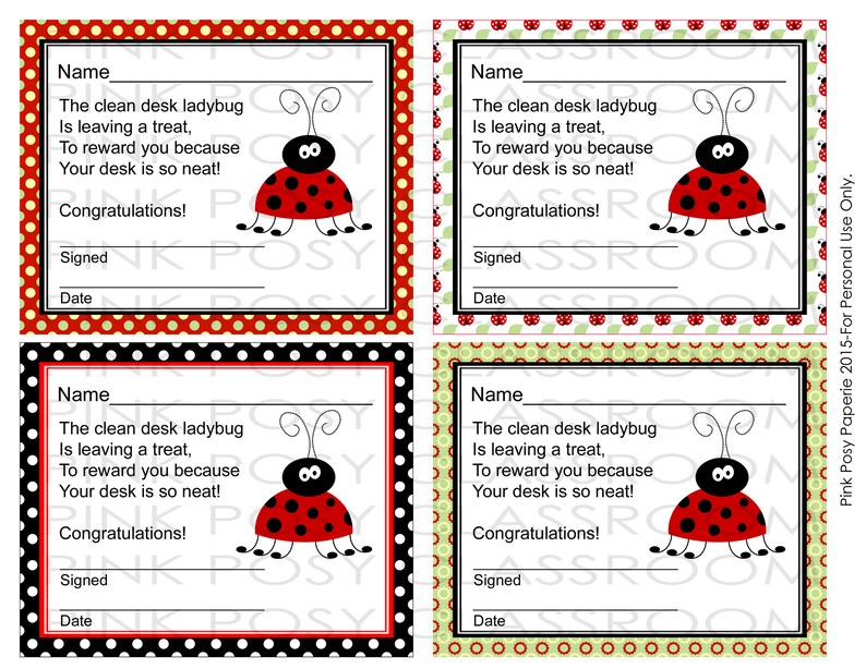 Ladybug Clean Desk Award Classroom Managment Behavior - Etsy