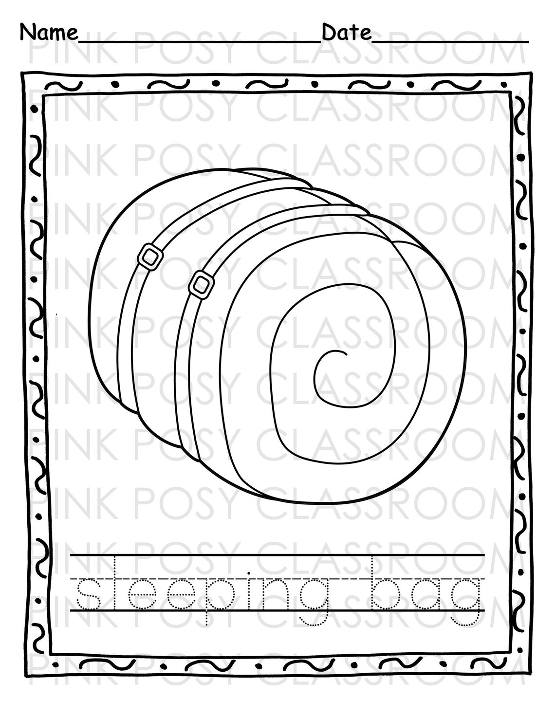 Camping Coloring Pages, Color and Trace the Word, Camping Activities ...