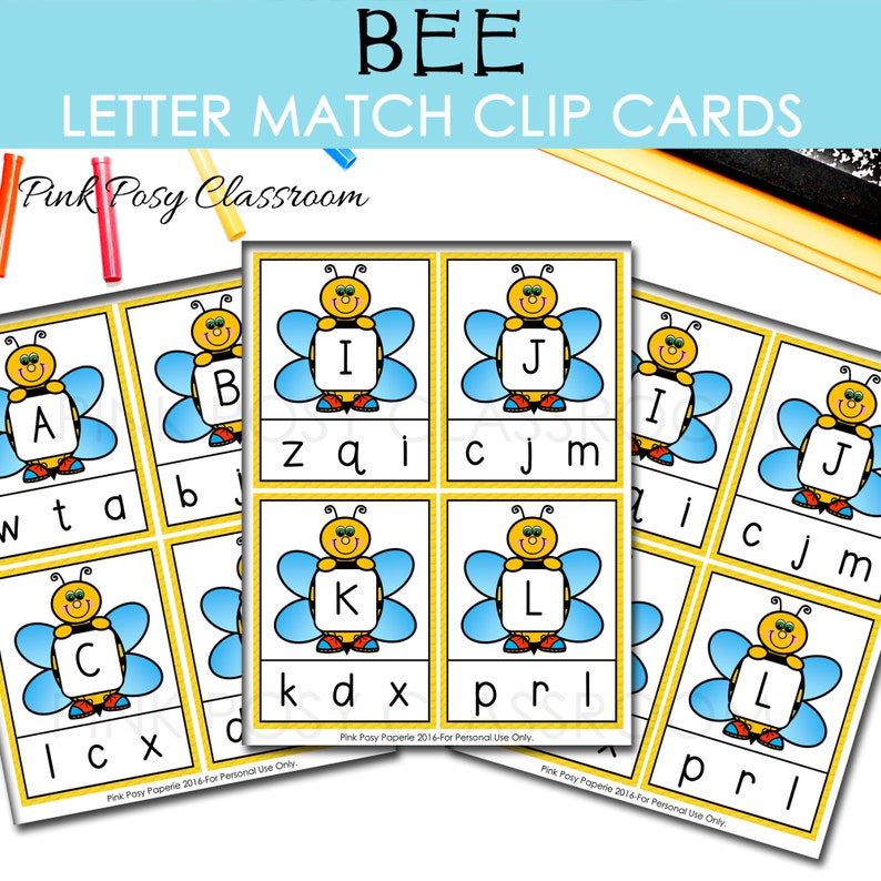 Alphabet Flash Cards, Bee Alphabet Clip Cards, Letter Match Cards ...