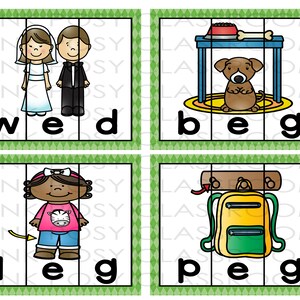 CVC Puzzles, Short E, Short Vowel Sounds, Word Families, Phonics ...