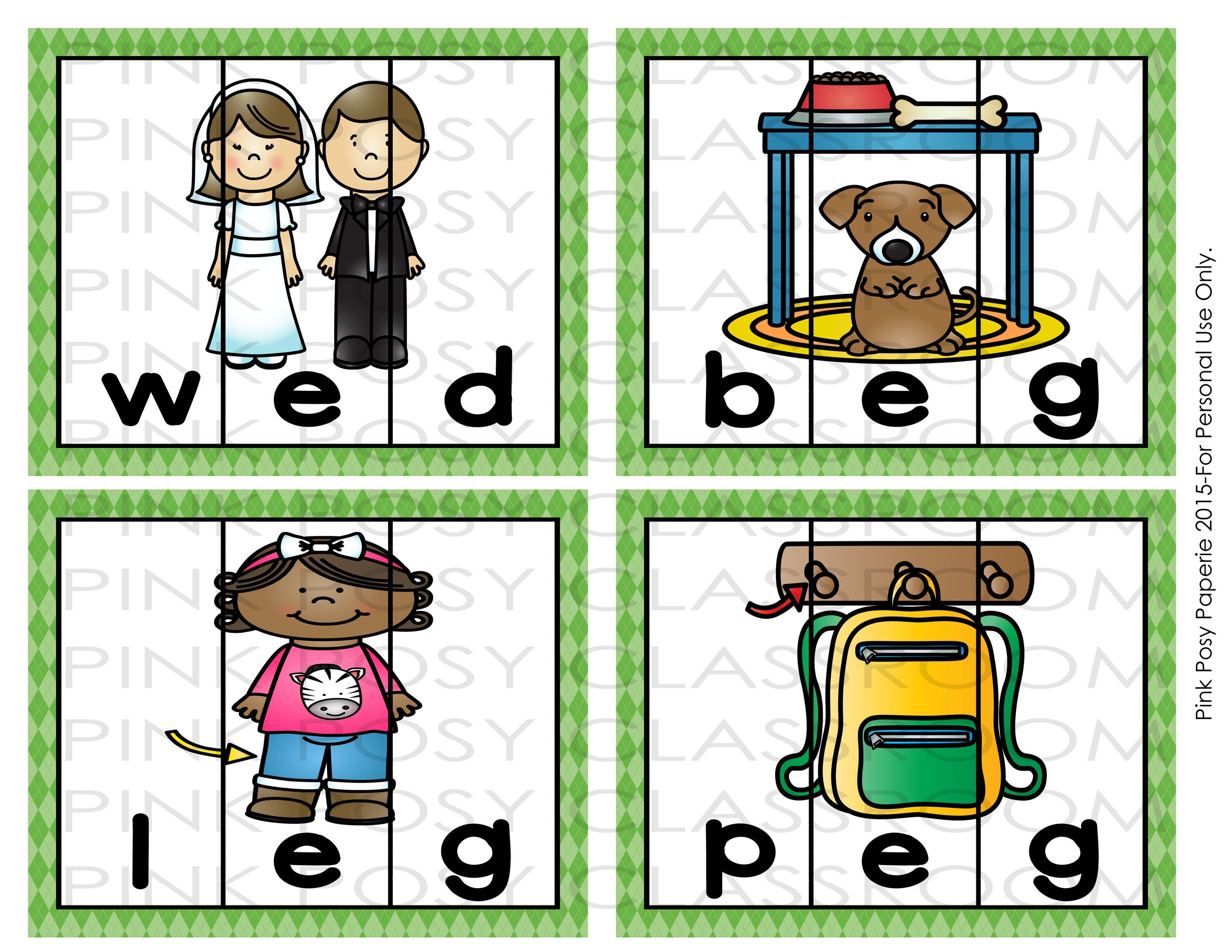 CVC Puzzles, Short E, Short Vowel Sounds, Word Families, Phonics ...