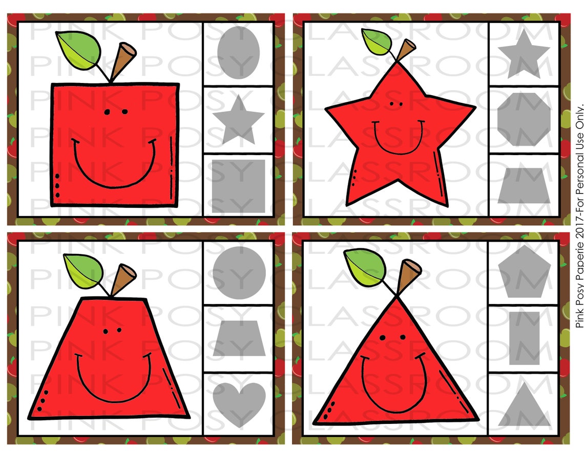 2D Shapes Flashcards Apple Theme, Geometric Shape Task Cards, Apple ...