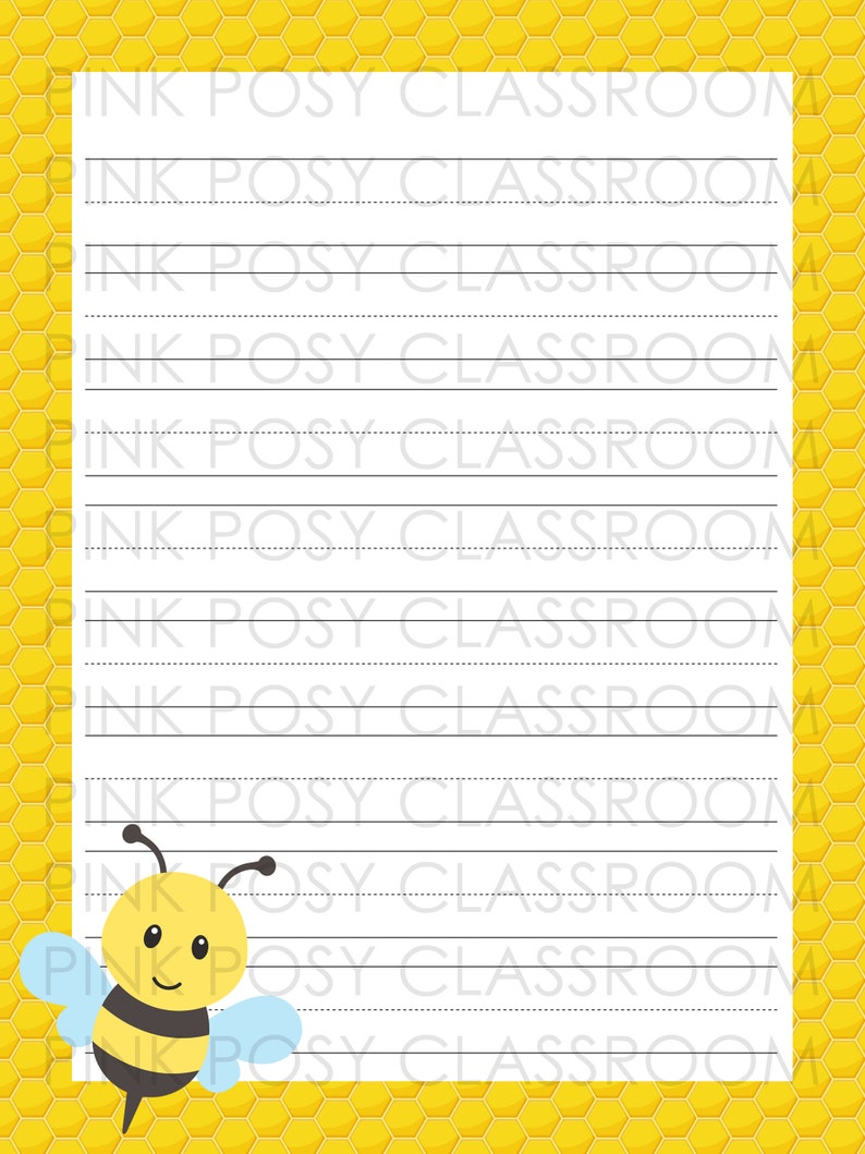 Bee Writing Paper, Bee Printable Paper, Bee Stationery, Bee Lined Paper ...