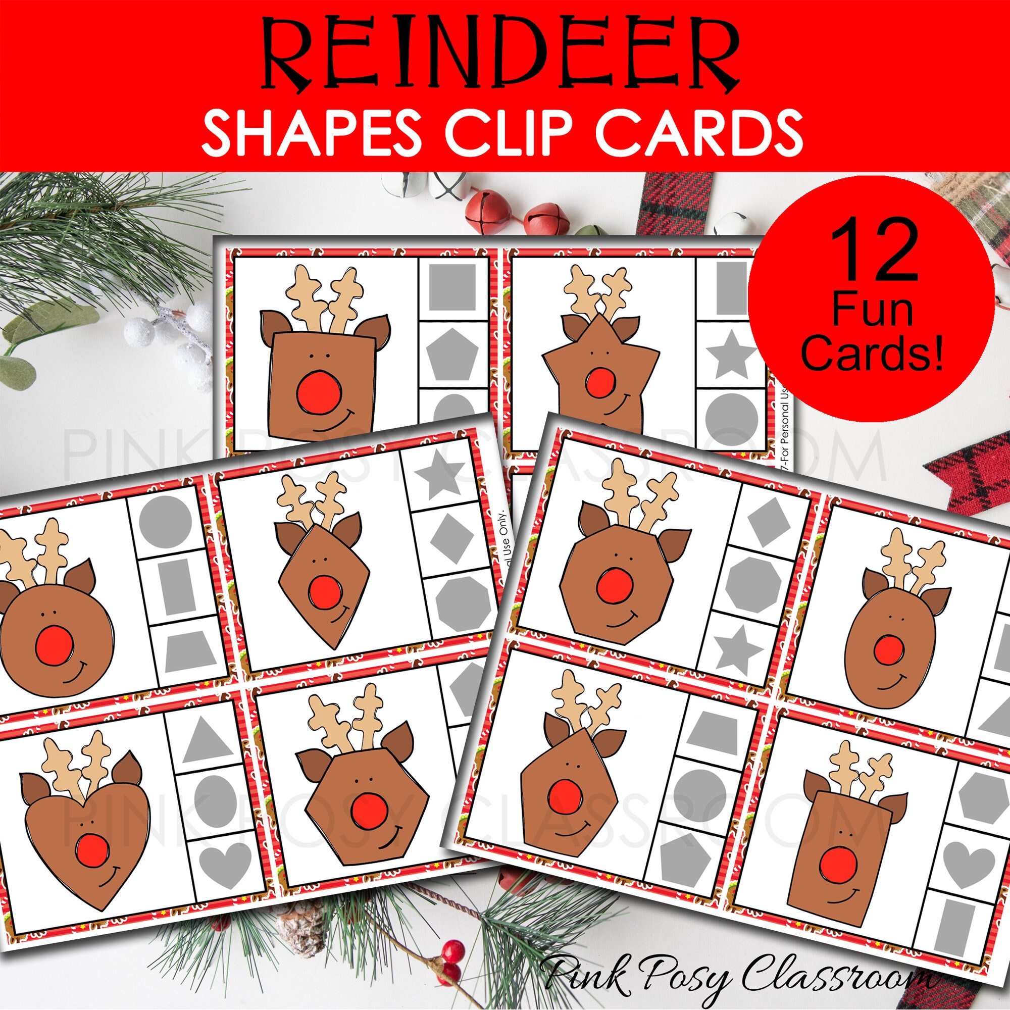 2D Shapes Flashcards Christmas, Reindeer Shapes Clip Cards, Shapes ...