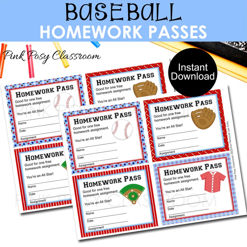 Baseball Homework Passes, Classroom Managment, Instant Download ...