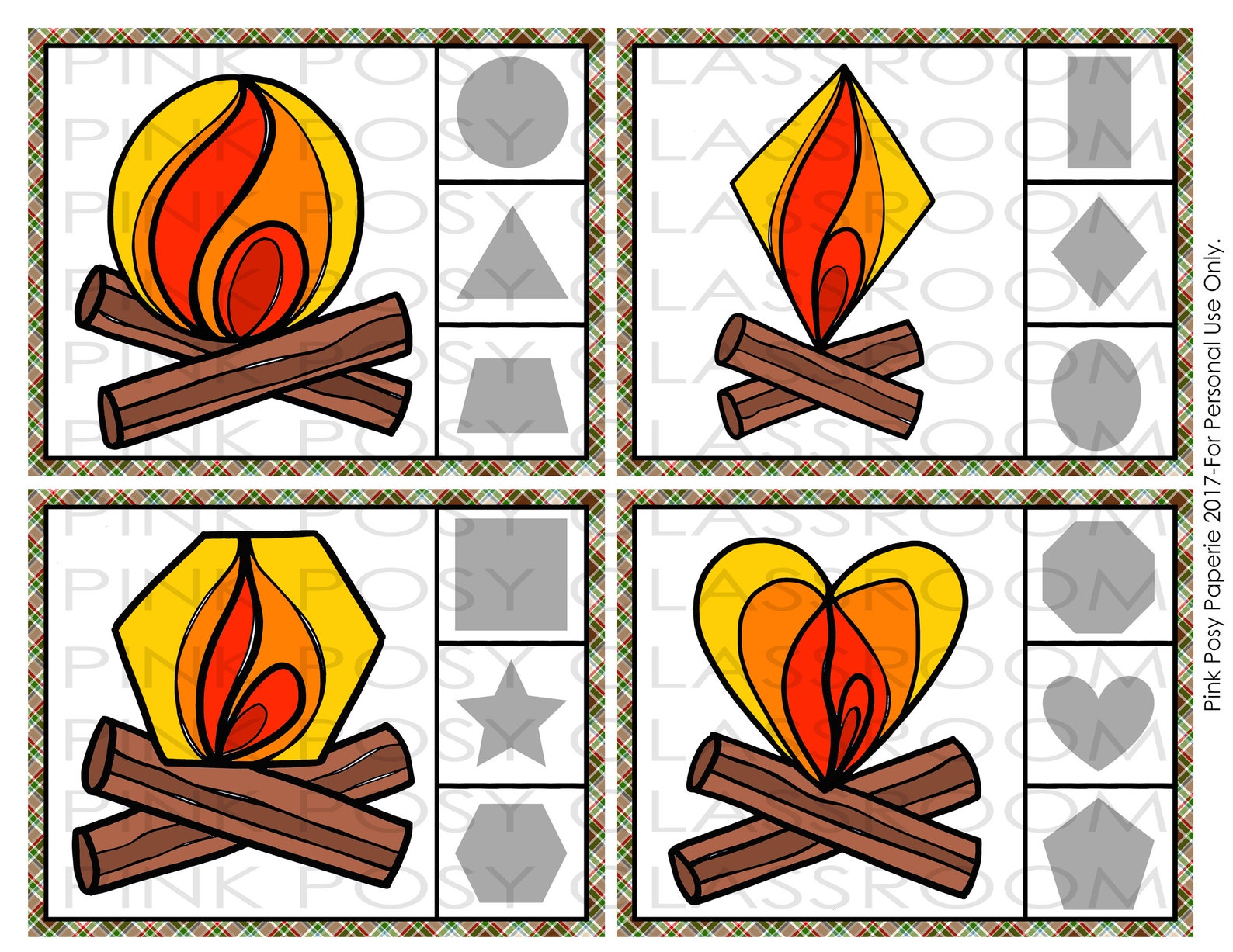 2D Shapes Flashcards Campfire Theme, Geometric Shape Task Cards, Shapes ...