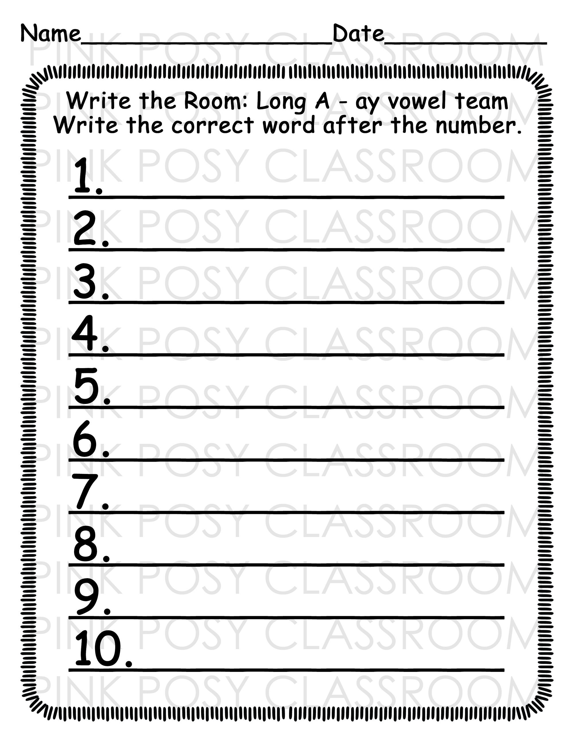 Long Vowels Vocabulary Cards, Long A Vowel Team Ay Printable, Vowel ...