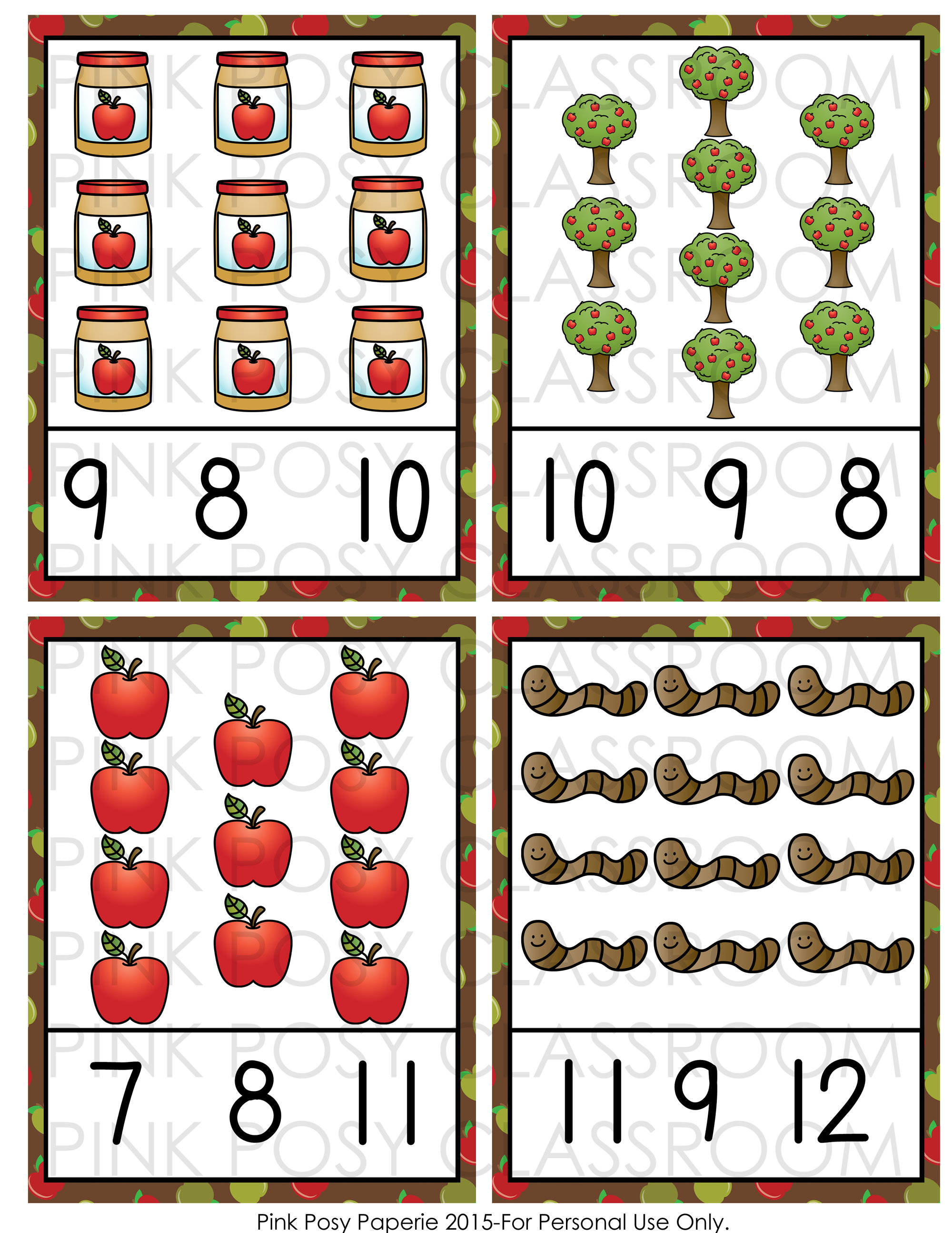 Apple Flash Cards 1 12 Count and Clip Cards Math Center - Etsy
