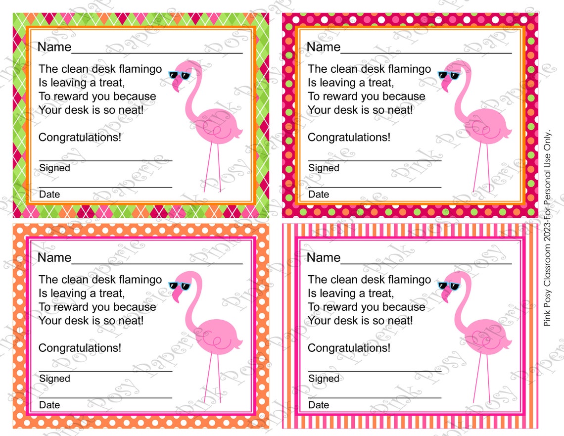 Flamingo Clean Desk Awards, Classroom Managment, Behavior Management ...
