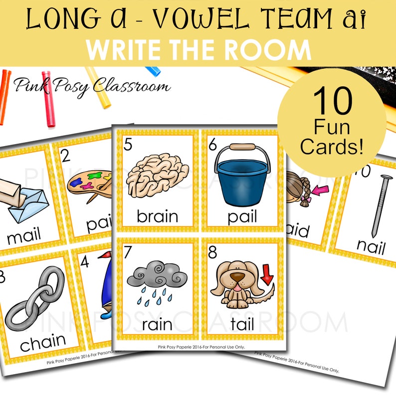 Long Vowels Vocabulary Cards, Vowel Worksheet, Long A Vowel Team Ai ...