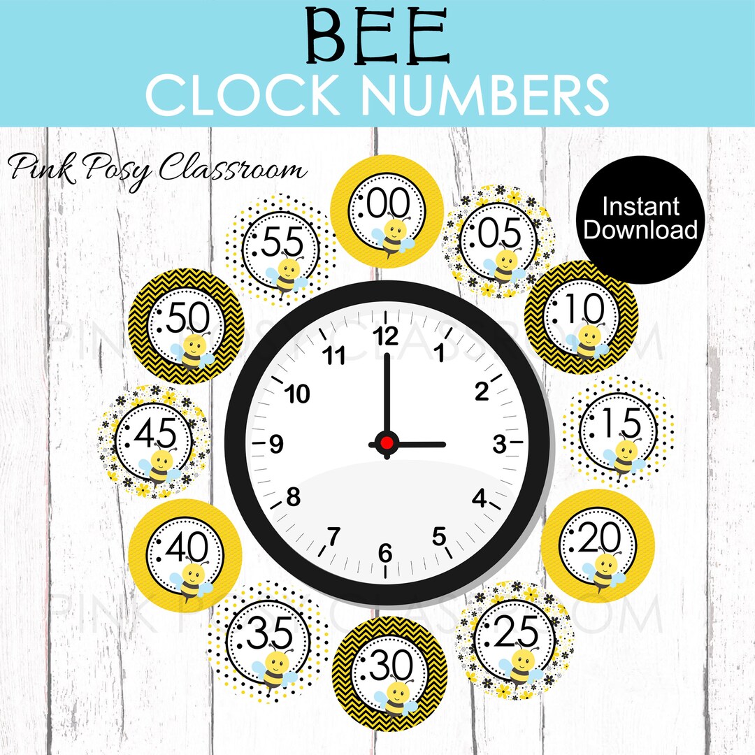 Clock Number Labels, Classroom Decor, Telling Time, Bee Theme, School ...