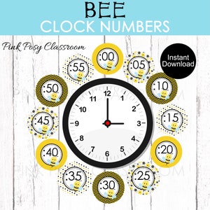 Clock Number Labels, Classroom Decor, Telling Time, Bee Theme, School ...