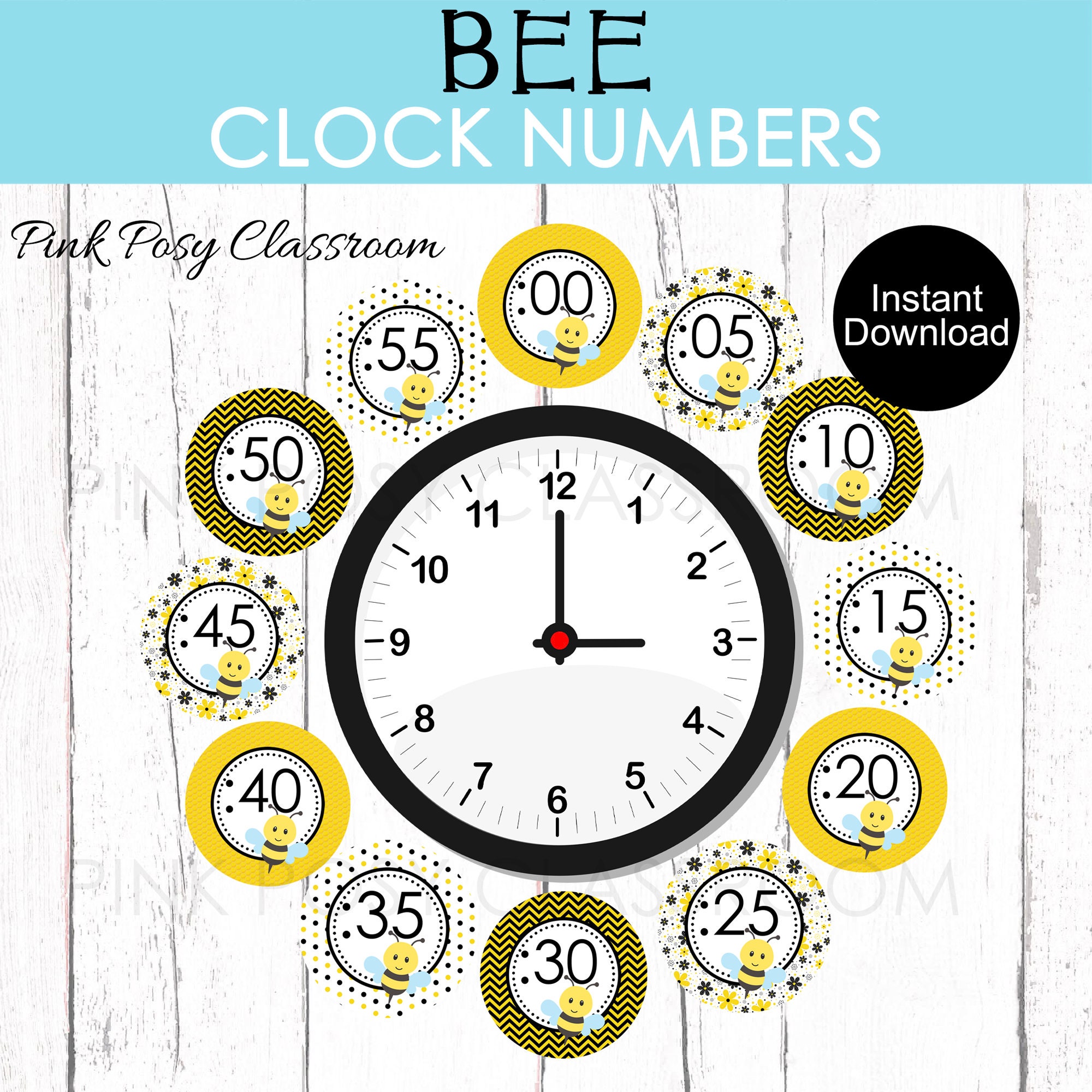 Clock Number Labels, Classroom Decor, Telling Time, Bee Theme, School ...