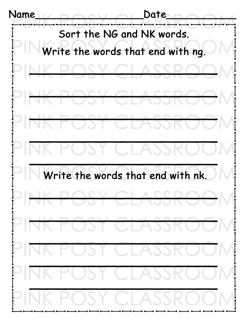 Consonant Blends Vocabulary Cards Blends Ng & Nk Printable - Etsy