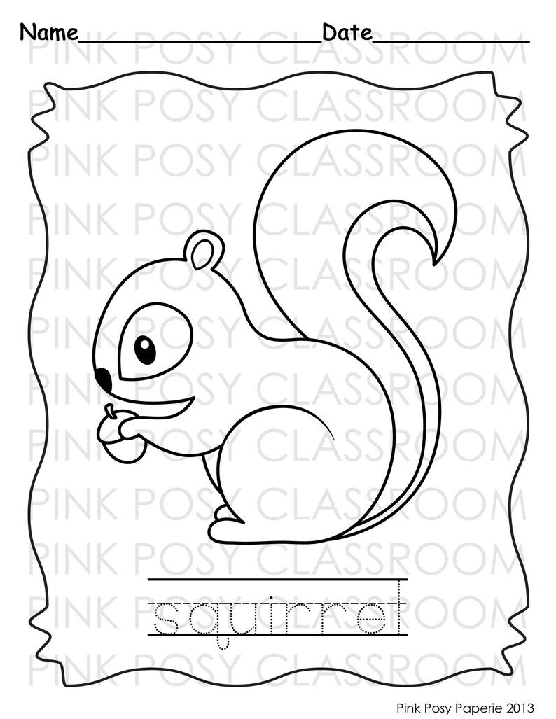 Woodland Animals Coloring Pages, Color and Trace the Word, Woodland ...