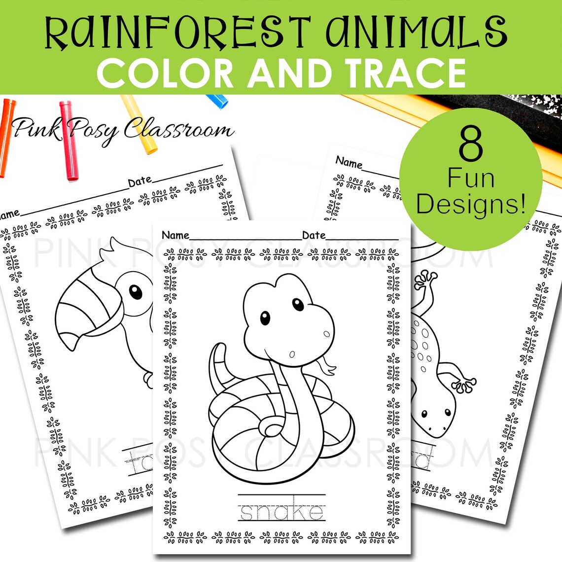 Rainforest Animals Coloring Pages, Color and Trace the Word, Rain ...