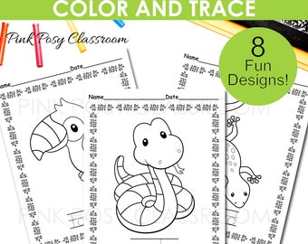 Reptiles and Amphibians Coloring Pages, Color and Trace the Word ...