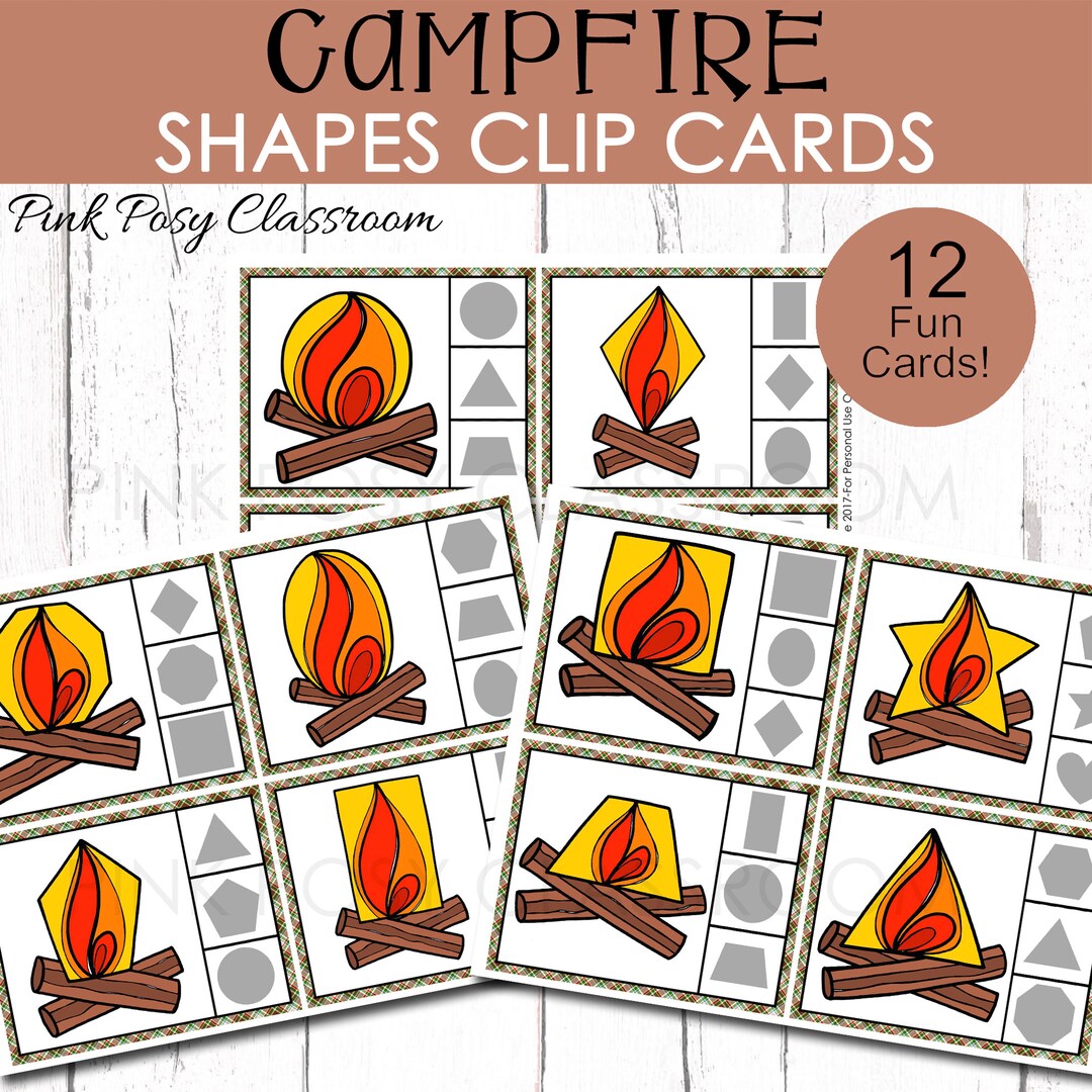2D Shapes Flashcards Campfire Theme, Geometric Shape Task Cards, Shapes ...
