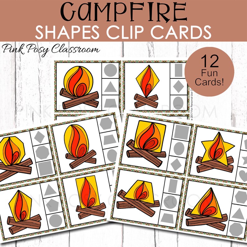 2D Shapes Flashcards Campfire Theme, Geometric Shape Task Cards, Shapes ...