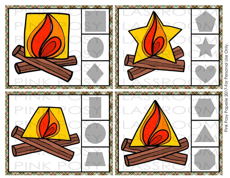 2D Shapes Flashcards Campfire Theme, Geometric Shape Task Cards, Shapes ...